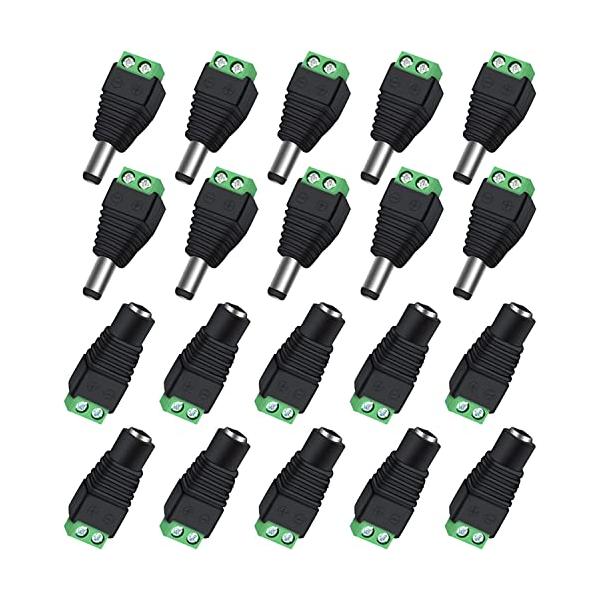 ブラック/-/-・Color:ブラック・パッケージ個数:1・タイプ：オスメスDC 電源コネクタ。サイズ：5.5mm x 2.1mm。セット内容:10 × オス，10 × メス。注意：この製品は他のサイズでは動作しません。・取り付け簡単：プラ...