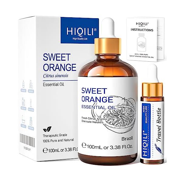 ライトイエロー/3.38 Fl Oz/-・ScentName:Sweet Orange・「100％天然」HIQILI スイートオレンジ精油は、高品質のオレンジを原料として、水蒸気蒸留法で抽出した純度100％のエッセンシャルオイルで、合成香料...