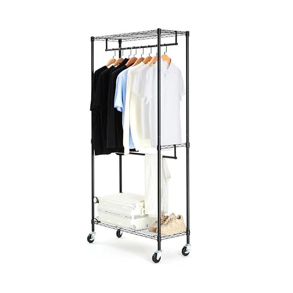 2段ブラック/幅91.4 x 奥行35.6 x 高さ182.9 cm/WI-GAR1436B・Style:2段Color:ブラック・パッケージ個数:1・ハンガーパイプ2本と棚が2つついているシンプルで収納力の高いハンガーラック・ハンガーパイ...