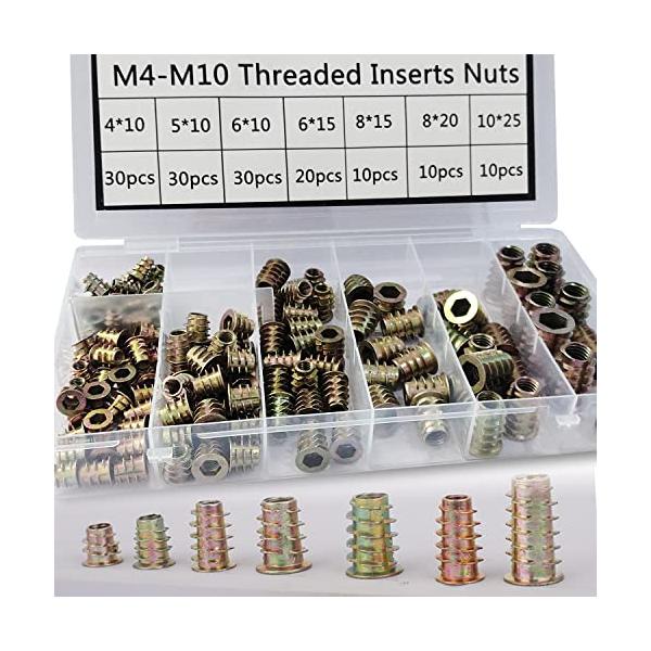 埋め込みナット140個セットグレー/-/-・Style:埋め込みナット140個セット・パッケージ内容六角ソケットナット（140個）；サイズ：M4*10mm（30個）/M5*10mm（30個）/M6*10mm（30個）/M6*15mm（20個...