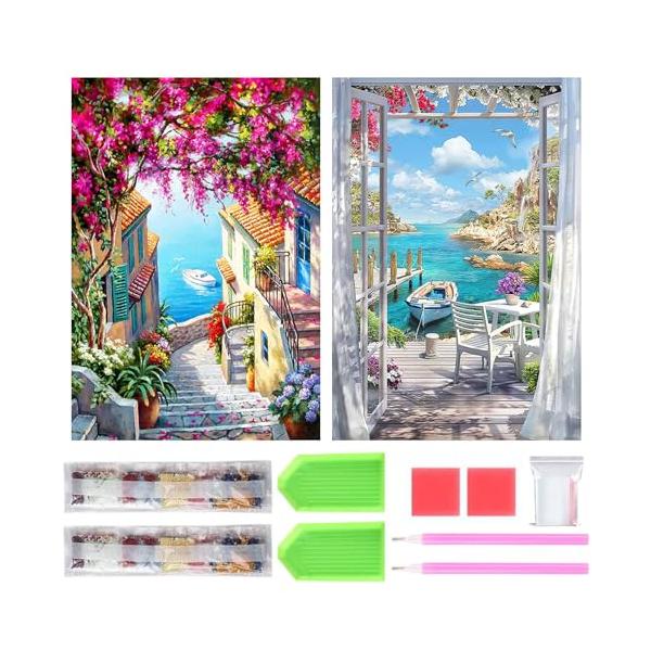 複数色/30×40cm/-・Color:複数色・??セット内容：ダイヤモンド絵画セット2セット（フレームを含まない）、ダイヤモンドセット+ダイヤモンド粘筆+プラスチックトレイ+油絵布+粘土糊各2点を含む。油絵布サイズ：約30×40cm、操作...