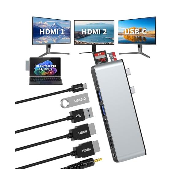 Surface Pro 11/Pro 10/Pro 9/Pro X に対応・Style:Surface Pro 11/Pro 10/Pro 9/Pro X に対応・??Surface Pro 11/10/9/X 対応 8-in-2 多功能拡...