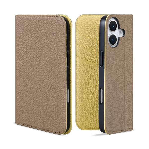 ベージュ・レモン（ライチ紋）/-/-・Color:ベージュ・レモン（ライチ紋）・携帯ケース対応、ワイヤレス充電対応:iPhone 16 6.1インチのみに対応しておりますが、他の型番が併用できません。対応機種と画面サイズをよくご確認のうえ、...