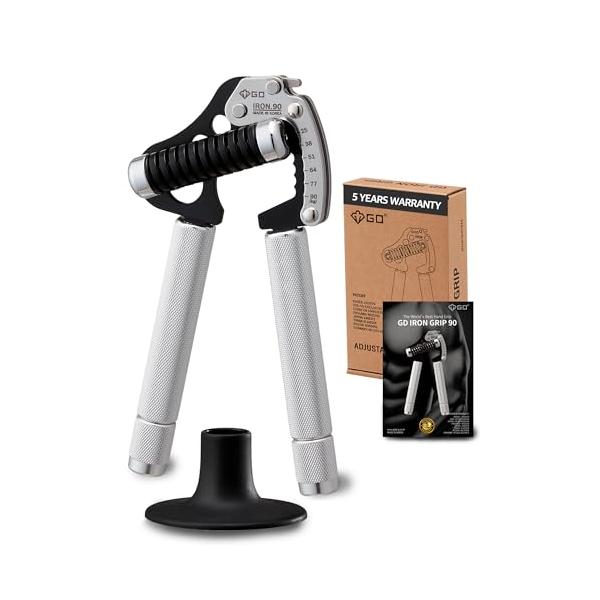 グリップSilver/-/-・GripType:3. IG EXT 90 (25-90kg 延長部O) (日本語)・ハンドグリップなら、GD IRON GRIP一台で決まり！ 25kgから90kgまでの強度調節（6段階調節 - 第1段階：2...