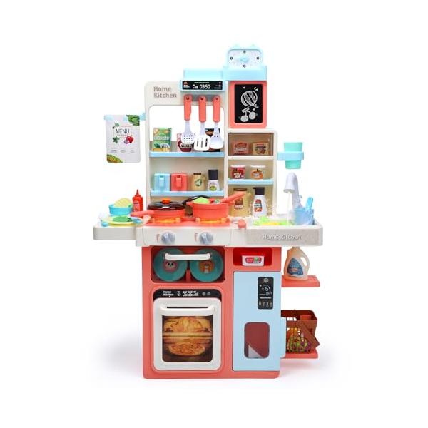 ピンク/-/-・Color:ピンク・豪華な64点セット大きな台所本体、野菜、果物、調味料、キッチン用具、調理器具などバリエーション豊な64点セットで、お子様一人でも 、お友達や家族と一緒に楽しく遊びます。・リアルな料理雰囲気リアルな噴霧、光...