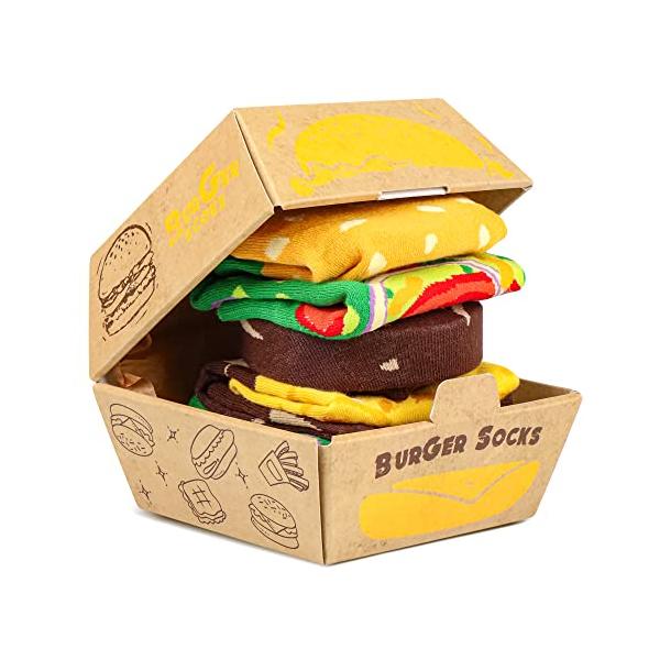 C-Burger-2足/22.0-26.0 cm/-・Size:22.0-26.0 cmColor:C-Burger-2足・おもしろバーガーソックス：あなたはハンバーガーの大ファンですか。ハンバーガーボックスに靴下があると誰が思ったでしょう...