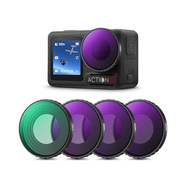 CPL+ND8+ND16+ND32・Style:CPL+ND8+ND16+ND32・パッケージ個数:1・K&amp;F CONCEPTのDJI Osmo Action 4/5 PRO用フィルターセットは、撮影の性を広げるための理想的なアクセ...