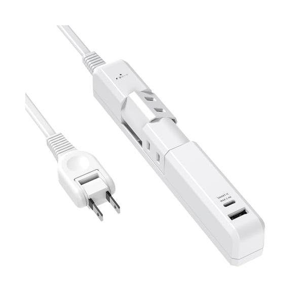 2AC＋USB充電口／2mワイト/2m/DLE-X02UC・Style:2AC＋USB充電口／2m・パッケージ個数:1・1台4役・回転式タップ1台で最大4台のデバイスを同時に充電できるusb付き回転電源タップ。1個USB-Cポート、1個US...