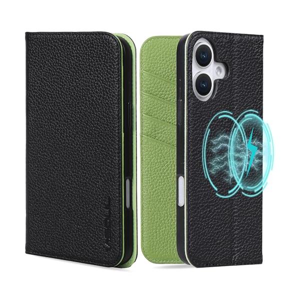 グリーン（ライチ紋）/-/-・Color:グリーン（ライチ紋）・携帯ケース対応、ワイヤレス充電対応：iPhone 16 Plus 5G 6.7inchのみに対応しておりますが、他の型番が併用できません。対応機種と画面サイズをよくご確認のうえ...