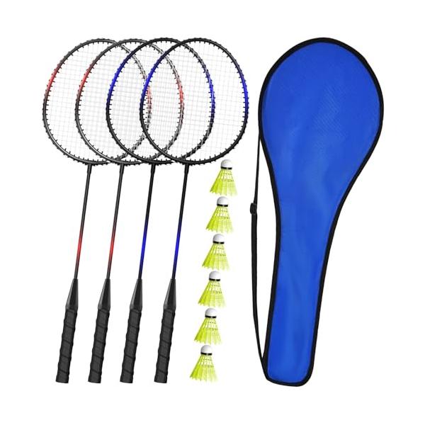 黒、青、赤(4人用)/標準サイズ/-・Color:黒、青、赤(4人用)・パッケージ個数:1・1.発売年・モデルイヤー: 2025。・2.ラケット素材: 高品質の合金素材、100g/本。・3.セット内容: ラケット4本、シャトルコック6個、専...