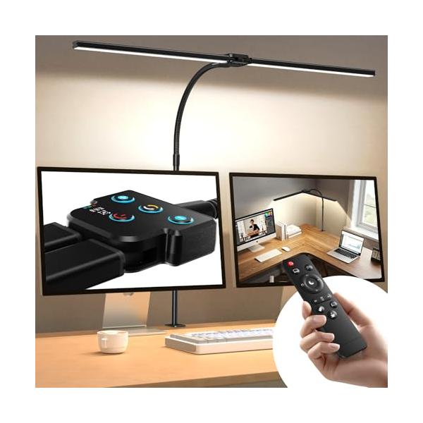 ブラック/-/HY-DL01・ダブル光源・広範囲照射・1800lmの高輝度ダブルヘッドデザインにより、広い範囲に均一で明るい光を届け、デスク全体をしっかり照らせる。ヘッドは0?180°で自由に開閉。T字型（ワイドデスクの左右を照らす）、L字...