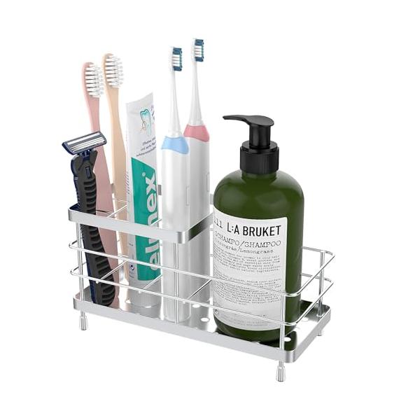 シルバー/6仕切り/-・Color:シルバーSize:6仕切り・「６仕切り仕様」　この歯ブラシスタンドは６つの仕切りがある仕様です。歯ブラシ、メイクブラシ等の棒状物向けの小スロットが3つあり、スポンジ、歯磨きなどを入れるための中スロットが2...