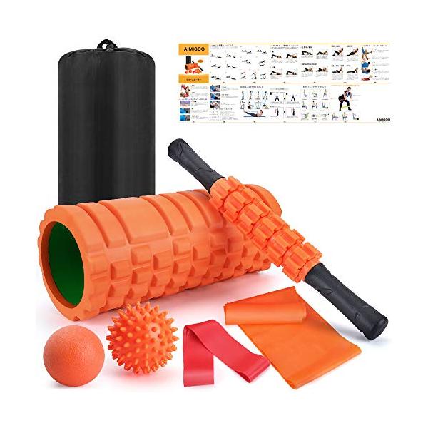 オレンジ/7個 (x 1)/-・Color:オレンジ・7点全身のきんまくリリース ローラー セットヨガポールx1、マッサージローラースチィックx1、マッサージボールx2、エクササイズバンドx2、日本語マニュアルx1、収納袋x1を含めます。ヨ...