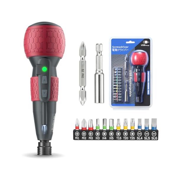 レッド/-/-・Color:レッド・?初心者に最適！電動・手動兼用DIYや家具の組み立てなどの作業を格段にアップされる人気アイテム・電動ドライバー、ボタンを押すだけねじを締めたり緩めたりすることができます。女性、老人 、子供でも問題なく使い...
