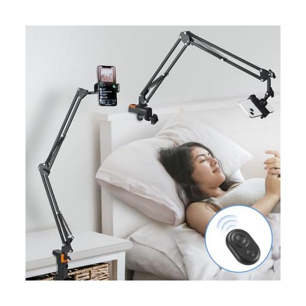 ブラック/With Remote/-・Size:With Remote・?2024年アップグレード版スマホスタンドこの電話スタンドはアルミニウムマグネシウム合金製で、強化素材を使用し、非常に頑丈で柔軟性があります。さらに、このスマホホルダー...