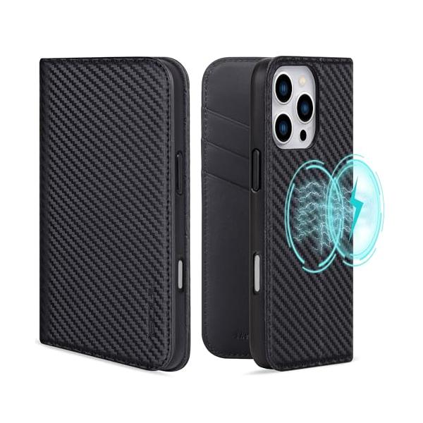 ブラック・ブラック（カーボンレザー）/-/-・Color:ブラック・ブラック（カーボンレザー）・全面保護・携帯ケース対応機種iPhone16Pro(6.3インチ)★対応機種と画面サイズをよくご確認のうえ、ご購入いただけますようお願い致します...