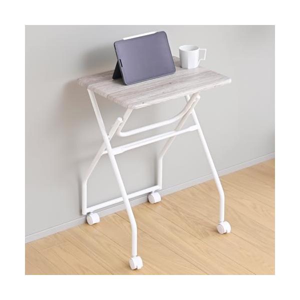 アンティークアイボリー/50×44×70.5cm/MST-5040(AIV/SWH)・Color:アンティークアイボリー・パッケージ個数:1・移動がラクなキャスター付き折りたたみ式で使いたいときにサッと取り出せるミニテーブルです。キャスター...