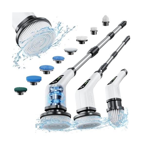 黒+白/Large/YMG-820・Color:黒+白・ 8つの替えブラシ&amp;取り外せる３段式設計8つの替えブラシと3つの長さ（30~137CMに調整できます），さまざまな組み合わせにより、プロセスのクリーニングの難しさが解決します。...