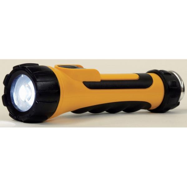 ●レンズで効率よく光を集光した照射パターン。●ラバーで衝撃を吸収し、ライトをしっかりガード。●雨の中でも使用できる防雨仕様。●アウトドアや防災に便利。●便利なフック付き。■使用電源：単三形乾電池×2本(別売)■連続点灯時間：約20時間　※ア...