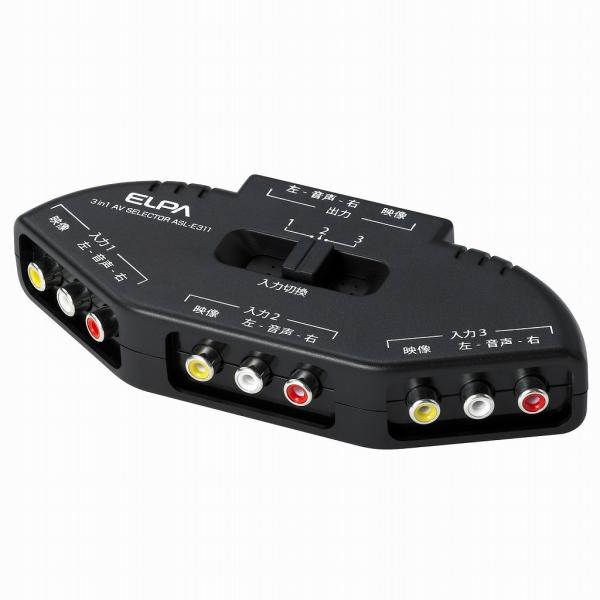 ●ビデオやテレビゲーム機など3台の機器の入力切換が可能●スペースをとらないコンパクト設計●プラグの抜き差しがしやすい扇形■入力端子：3系統(映像・音声L/R)■出力端子：1系統(映像・音声L/R)■外形寸法(約)：H30.5XW165XD7...