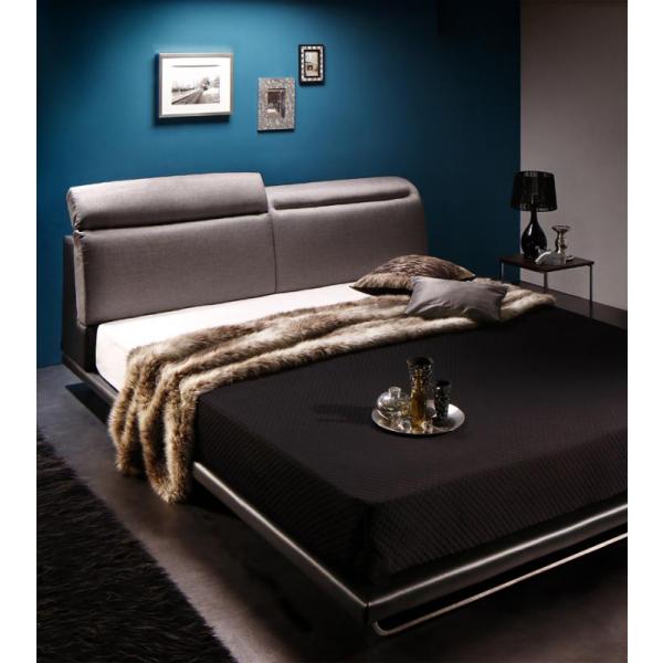 リクライニング機能付き・モダンデザインローベッド 【Neptuno】ネプトゥーノ 【スタンダードボンネルコイルマットレス付き】 ダブル 【フレーム色】ライトグレー×ブラックレザー 【マットレス色】ブラック　　/ローベッド/マットレス付き/マ...