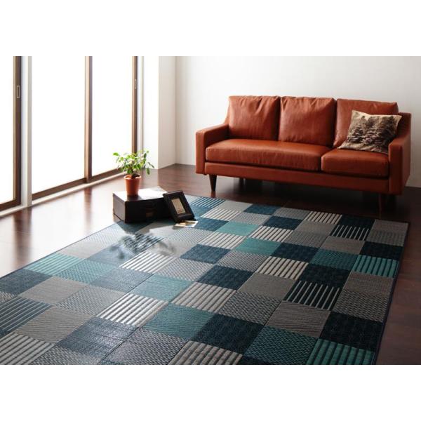 純国産京刺子柄い草ラグ【merk】メルク 不織布なし 191×191 ベージュ