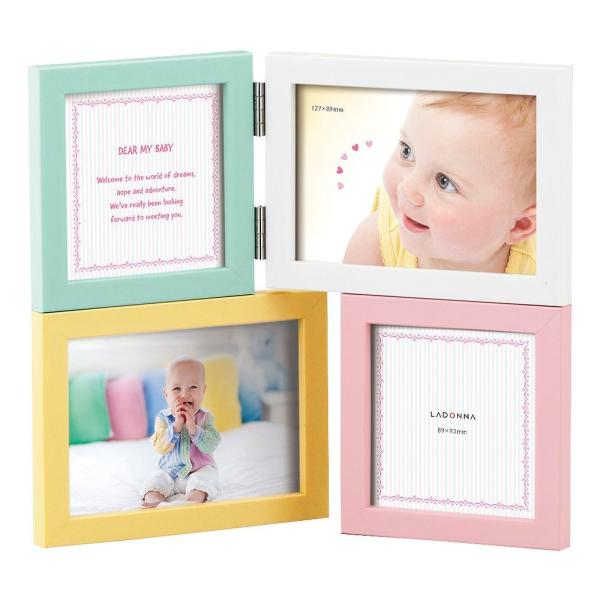 スイートなパステルカラーの窓が並ぶキュートなパーテーションフレーム。<br><br>【サイズ(mm)】<br>●写真サイズ：ミニ判　2枚、Ｌ判　2枚<br>外寸：260×223<br&g...