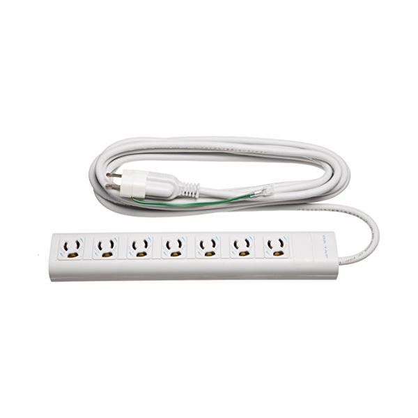 【商品名：エレコム 電源タップ 雷ガード マグネット付 抜け止め防止 RoHS対応 3pin 7個口 5m ホワイト T-ECOY055NDA】　●プラグ仕様は3P式で、プラグをしっかりとロックできる7個口の雷サージガード機能搭載抜け止めタ...
