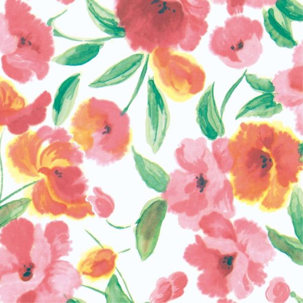 水彩タッチの大柄な花が印象的な贈答に最適な包みやすい包装紙。　紙寸法:530×760mm。上質系用紙使用。紙厚:52.3g/m2。　　生産国:日本　