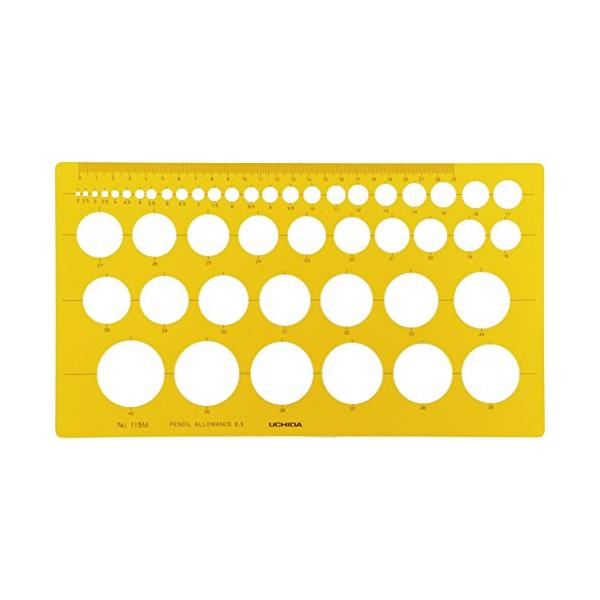 ●ウチダ テンプレート No.115M 円定規 インキエッジ付 1-843-0115●300×170mm●厚さ1.0mm●直径2〜40mm●47穴●ブチレート製　▲メール便発送商品▲代引不可▲日時指定不可▲宅配便商品と同梱時は宅配便送料