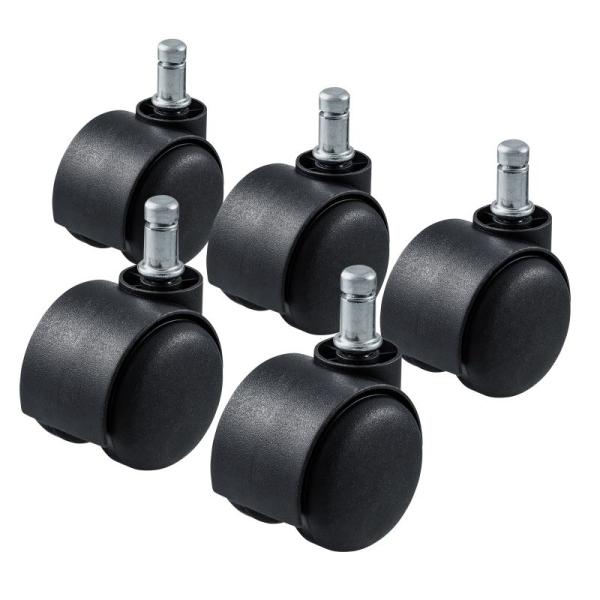 【商品説明】　●カーペットなどの床での使用に適したナイロン製の双輪キャスターです。 　●キャスターが破損した時の交換用にも使用できます。　●11.12mmの差込穴であればどの椅子にも対応可能です。　●取付部の径が細いため、細身の脚との相性抜...