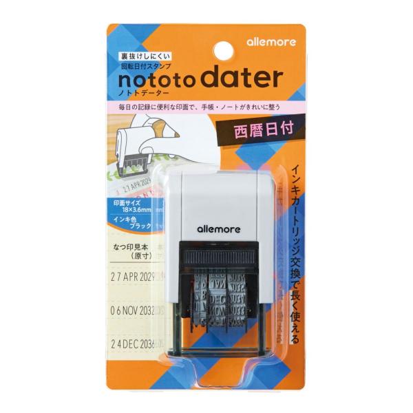 【商品説明】　○裏抜けしにくい回転日付印「nototo dater」。　○毎日の記録に便利な印面で、手帳・ノートがきれいに整う。　○インキカートリッジ交換で長く使うことができます。　※専用カートリッジ式パッド　品番：PEL-DRC　　（PO...