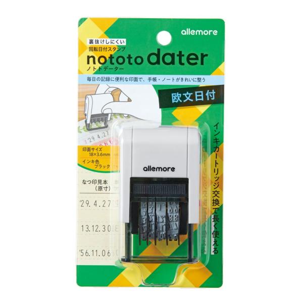 【商品説明】　○裏抜けしにくい回転日付印「nototo dater」。　○毎日の記録に便利な印面で、手帳・ノートがきれいに整う。　○インキカートリッジ交換で長く使うことができます。　※専用カートリッジ式パッド　品番：PEL-DRC　　（PO...