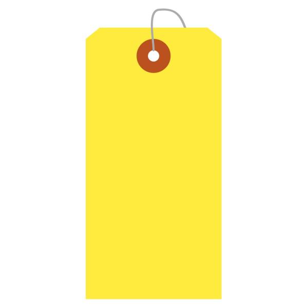 針金が付いた荷札です。　一穴タイプで、サイズは縦120mm×横60mmの大サイズです。　黄色無地で様々な内容を書き込むことができます。　他のカラー荷札と合わせて使用することで荷物のグループ分けなどにも活用いただけます。　針金部分を商品に括り...