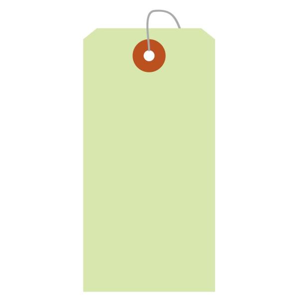 針金が付いた荷札です。　一穴タイプで、サイズは縦120mm×横60mmの大サイズです。　黄緑色無地で様々な内容を書き込むことができます。　他のカラー荷札と合わせて使用することで荷物のグループ分けなどにも活用いただけます。　針金部分を商品に括...
