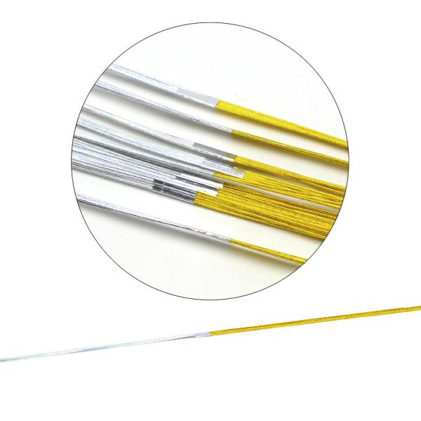 金色と銀色のシンプルな5本元締めの水引です。　慶事に使える定番タイプで、婚礼の場に最適です。　5本元締め（貼止め）仕上げです。　　【詳細】　入り数：100本包装　サイズ：全長750mm　材質：和紙　