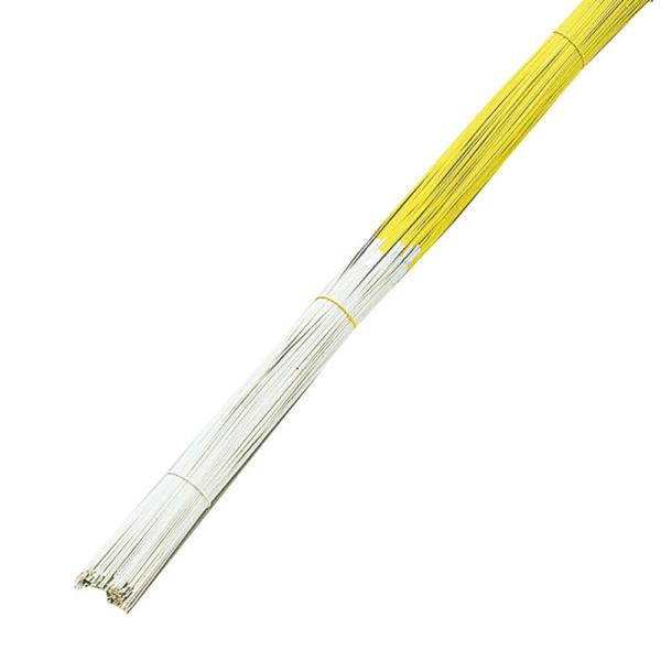 白色と黄色のシンプルな5本元締めの水引です。　お悔み事など弔事に使える定番タイプで、香典などに最適です。　5本元締め（貼止め）仕上げです。　　【詳細】　入り数：100本包装　サイズ：全長900mm　材質：和紙　