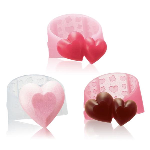 【商品名：（まとめ買い）プラス 指サック リング型 メクリッコ Sweet(モチーフ付シリコンタイプ) ハート 3個入 S レッド、チョコ、パールローズ KM-301SA-3 〔×10〕】　【商品説明】　毎日のオフィスワークに彩を！指から気...