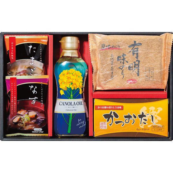 根強い人気のフリーズドライをメインに定番品として好まれる食材をセットにしました　　【商品内容】●なす味噌汁（フリーズドライ）×１、たまごスープ（フリーズドライ）×１、白子有明味のり（８切８枚）×１、かつおだし（４ｇ×４袋）×１、昭和キャノー...