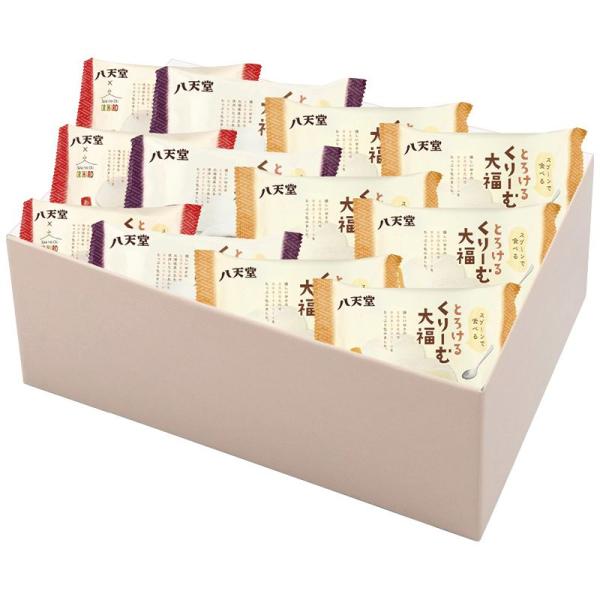 くちどけにこだわった「とろけるくりーむ大福」。手で持って食べることができないほど柔らかいとろける生地で、八天堂のクリームを包み込みました。冷たいままでもくちどけの良い“スプーンで食べる”大福です。　　【セット内容】とろけるくりーむ大福（カス...