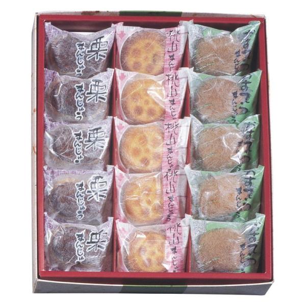 【セット内容】セット内容/カステラまんじゅう・栗まんじゅう（各25g）・桃山（28g）×各5　【本体重量】0.9kg　【箱サイズ】32×26.5×5cm　【賞味期間】常温120日　【アレルゲン】卵・乳・小麦　【アレルゲンその他】大豆　　[ ...