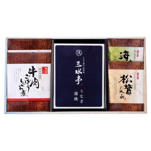 【セット内容】セット内容/柿安 牛肉ごぼうしぐれ煮（50g）×2、三水亭 三河一色産うなぎの蒲焼（半身）・浜乙女 海苔お吸物（3.6g×2p）・浜乙女 松茸お吸物（3.4g×2p）×各1　【箱サイズ】21.5×39.5×4cm　【賞味期間】...