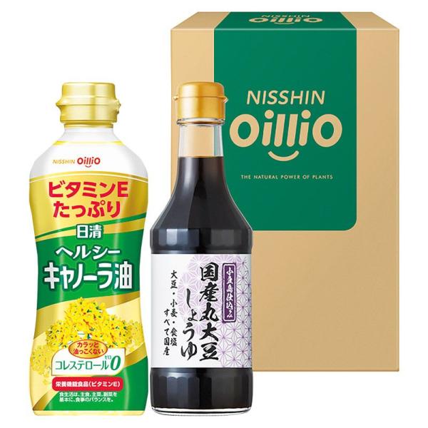 ヘルシーオイルと醤油の低価格帯調味料ギフトです。慶弔関係や、引っ越し業者様、ノベルティ関係など、様々なシーンにおすすめの詰め合わせです。　　【セット内容】ヘルシーキャノーラ油（350g）・タケサン国産丸大豆醤油（300ml）×各1　【本体重...