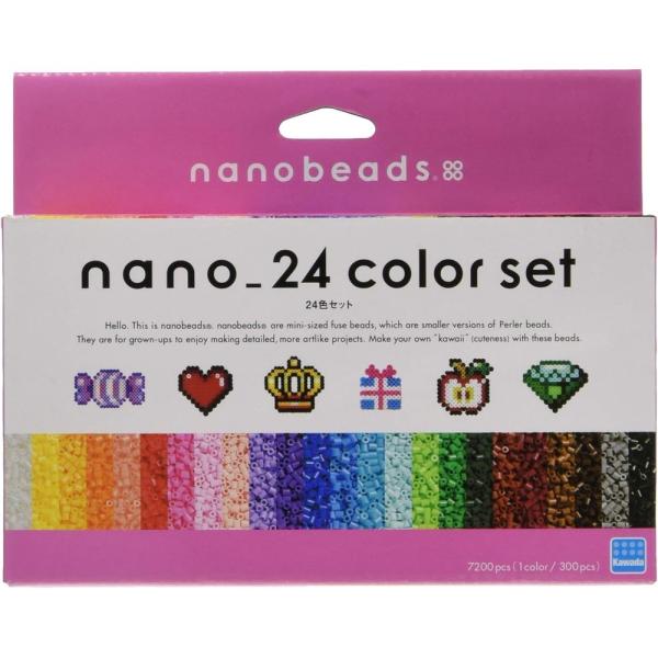 ナノビーズに、欲しいという声が多かった24色セットが登場！キットシリーズでナノビーズに慣れた後に、気軽に自分のオリジナルの絵柄でナノビーズを楽しんでみたいお客様にぴったりのセットになっています。　各色およそ300ピース入り。（プレートは別売...