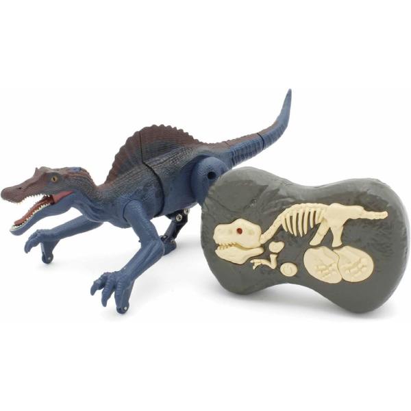 人気の恐竜R/Cシリーズにスピノサウルスが登場!　小さいサイズでも迫力は満点!カンタン操作で前後左右、縦横無尽に駆け巡る!　化石型コントローラーはお子さまでも握りやすいサイズ感です。　操縦時には大迫力のうなるような咆哮サウンド!さらに口が赤...