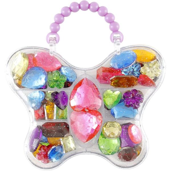 おしゃれでかわいいキャンディビーズに、憧れのジュエルがたっぷり詰まったジュエリーミックスが新登場!カラフルできれいなジュエルがたっぷり入っています。　ハートやお花、丸など色々な形のジュエルがいっぱい!透明の蝶々の形の持ち手付きケースで持ち歩...