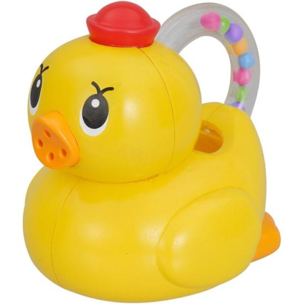 アヒル隊長のお口からシャワーのようにお水が出ます。振ったり傾けたりしてビーズ遊びもできます。　　対象年齢：5ヶ月以上　パッケージサイズ：135×200×70mm