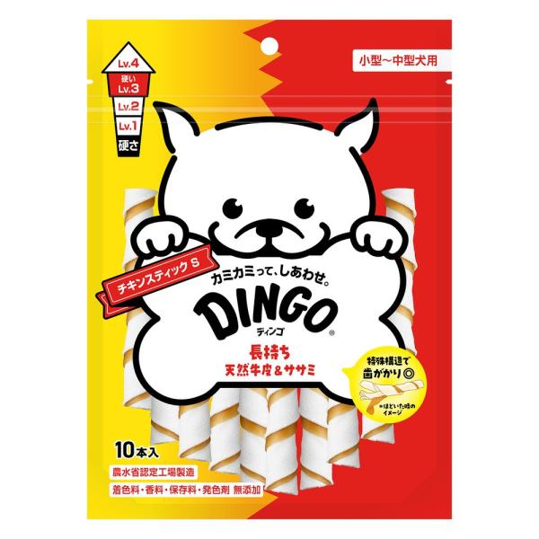 【商品名：（まとめ買い）DINGO ディンゴ チキンスティック S 10本入 犬用おやつ 〔×7〕】　長持ち！天然牛皮ガム＆ササミ 特殊構造で歯がかり◎　　・長持ち！天然牛皮ガム＆ササミ 特殊構造で歯がかり◎　・天然牛皮は牛皮の強力な繊維が...