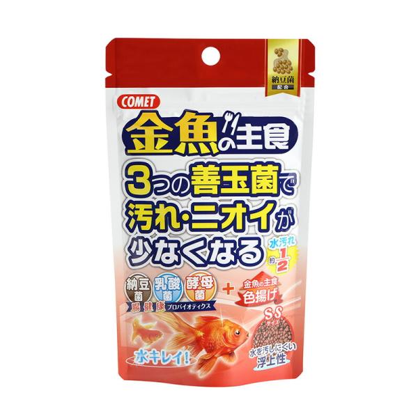3つの善玉菌の力で臭い・汚れが少なくなる、カロチノイド配合で色揚げ用フード　　善玉菌の力でニオイ・汚れを減らします。　カロチノイド配合で、金魚の色が良くなる色揚げ用栄養フード。　飼育水を汚しにくい浮上性です。　　サイズ：W94×H155×D...