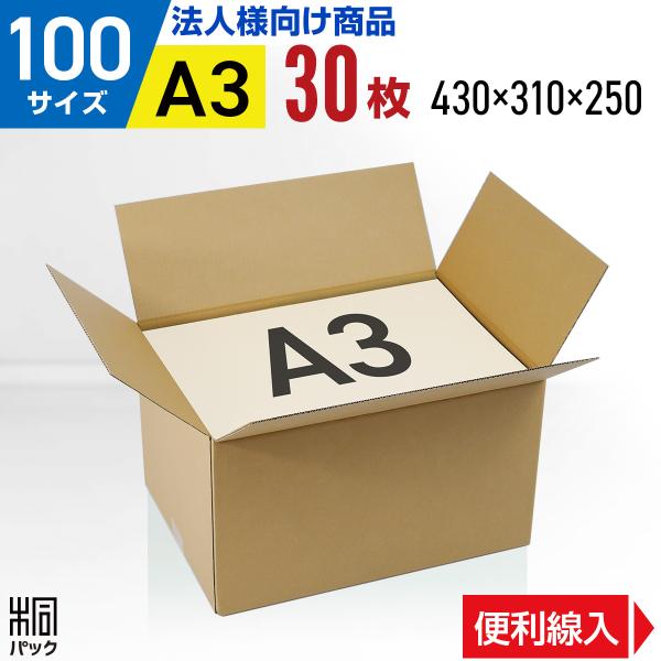 【100サイズA3 ダンボール箱】■サイズ（縦×横×高さ　単位：mm）■外寸：430×310×250　　内寸：427×307×24400■材質・色・重量C5BF(3ミリ厚)・両面クラフト色（茶色）・約410ｇ■製造元自社製造（日本製）■商品...